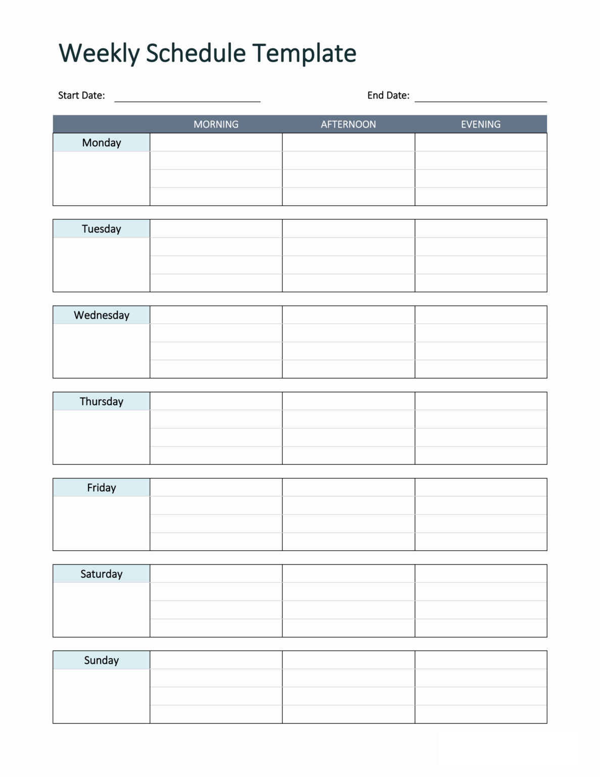 Free Printable 7-Day Schedule Template