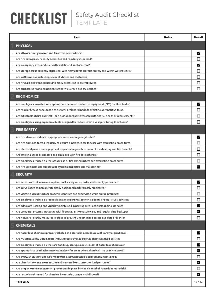 Free Printable Audit Checklist Template
