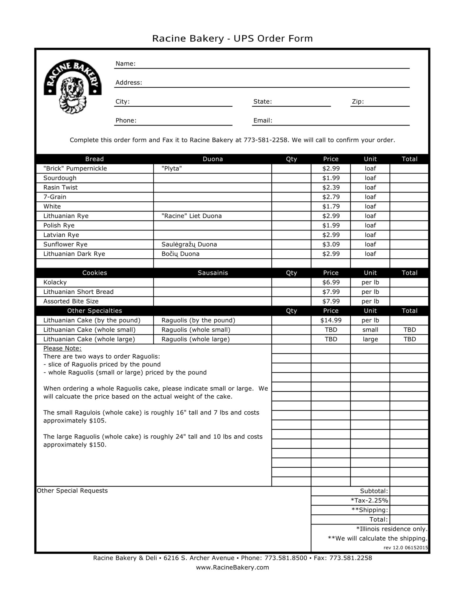 Bakery Employee Responsibility Sheet Template