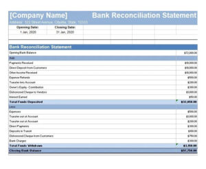 Printable Bank Reconciliation Template