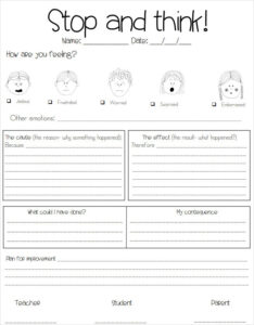 Printable Behavior Reflection Sheet Template