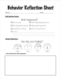 Printable Behavior Reflection Sheet Template