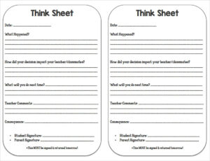 Printable Behavior Reflection Sheet Template