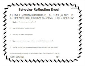 Printable Behavior Reflection Sheet Template