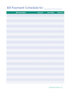Printable Bill Payment Schedule Template