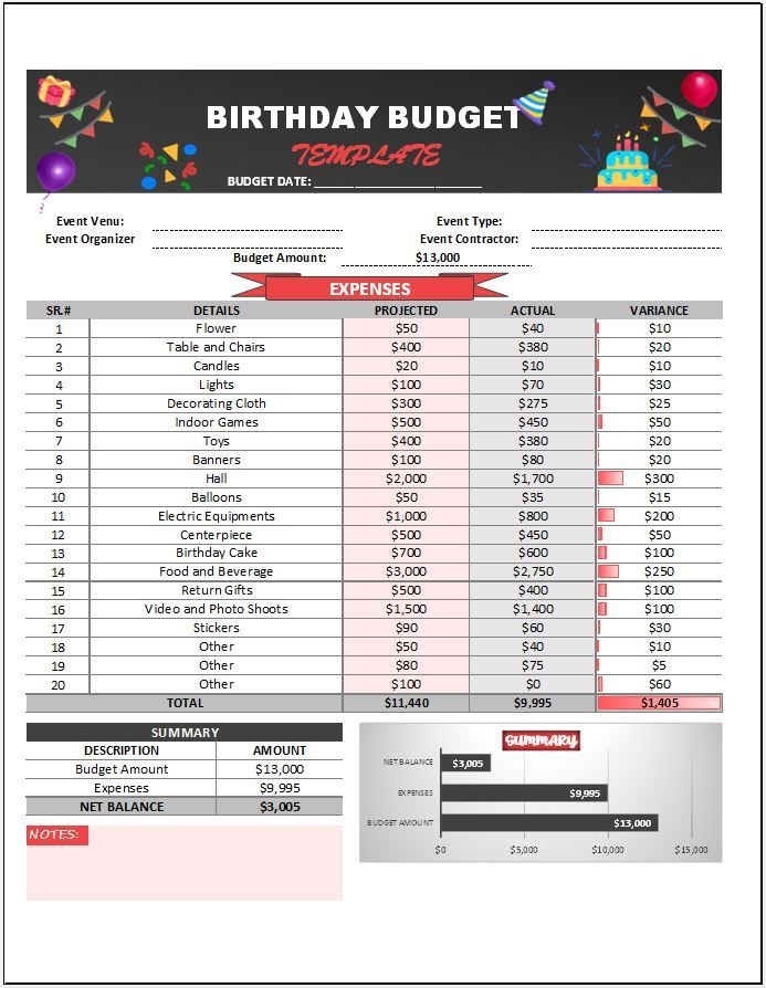 Birthday Party Budget Template Excel 