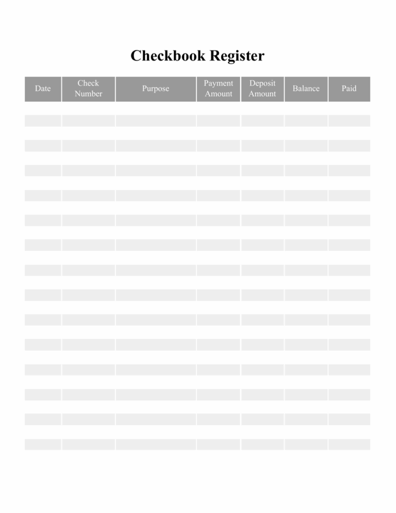 Printable Blank Check Register Template