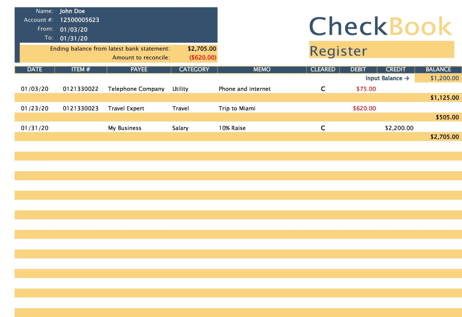 Printable Blank Check Register Template