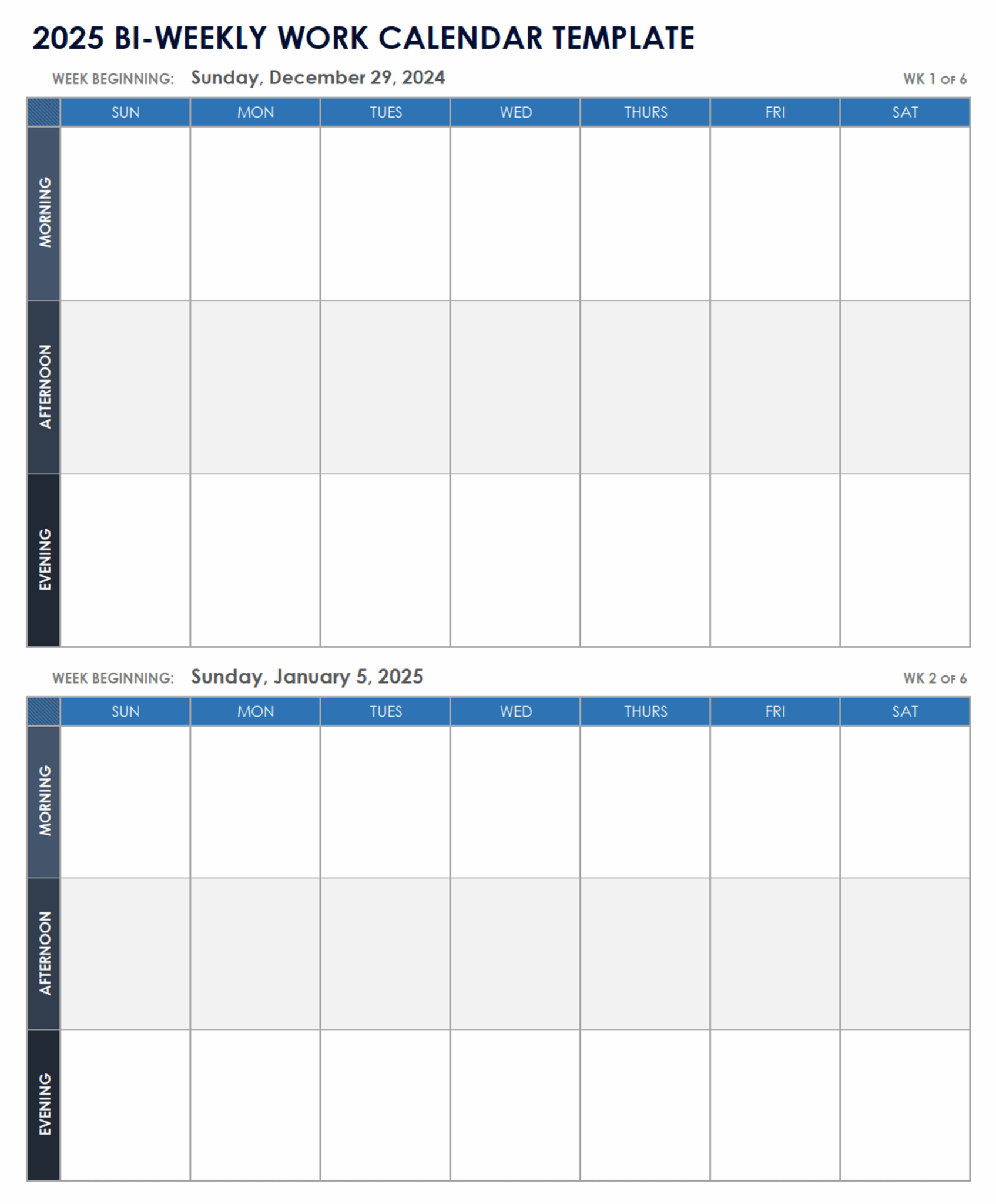 Printable Blank Monthly Calendar Template