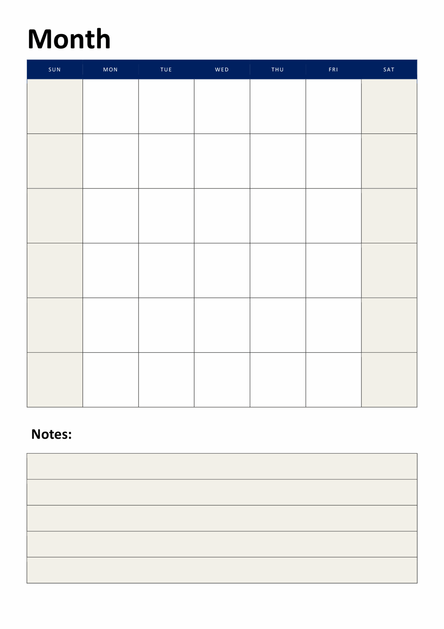 Printable Blank Monthly Calendar Template