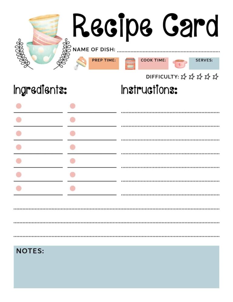 Printable Blank Recipe Card Template