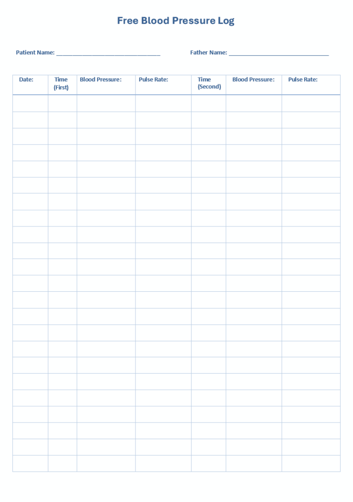 Free Printable Blood Pressure Log Template