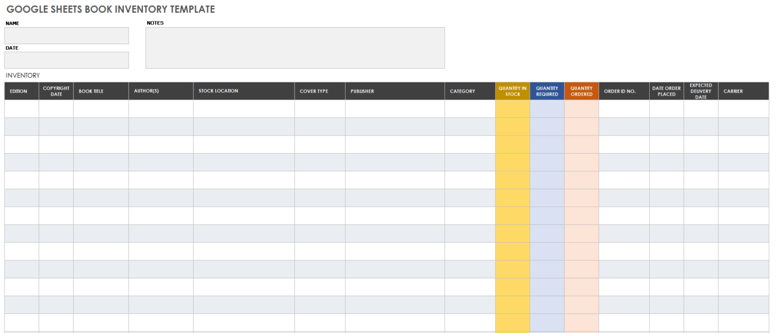 Free Printable Book Inventory List Template