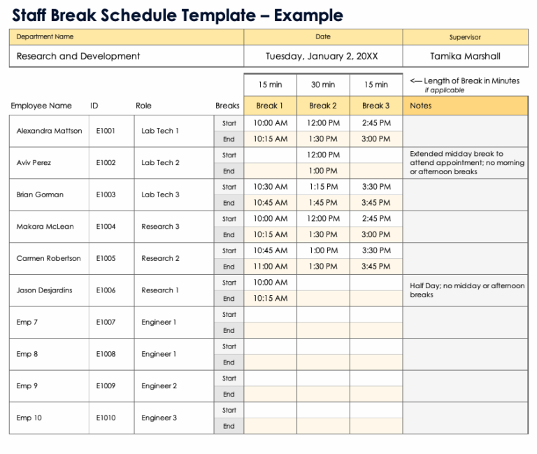 Break Schedule Template (Excel)