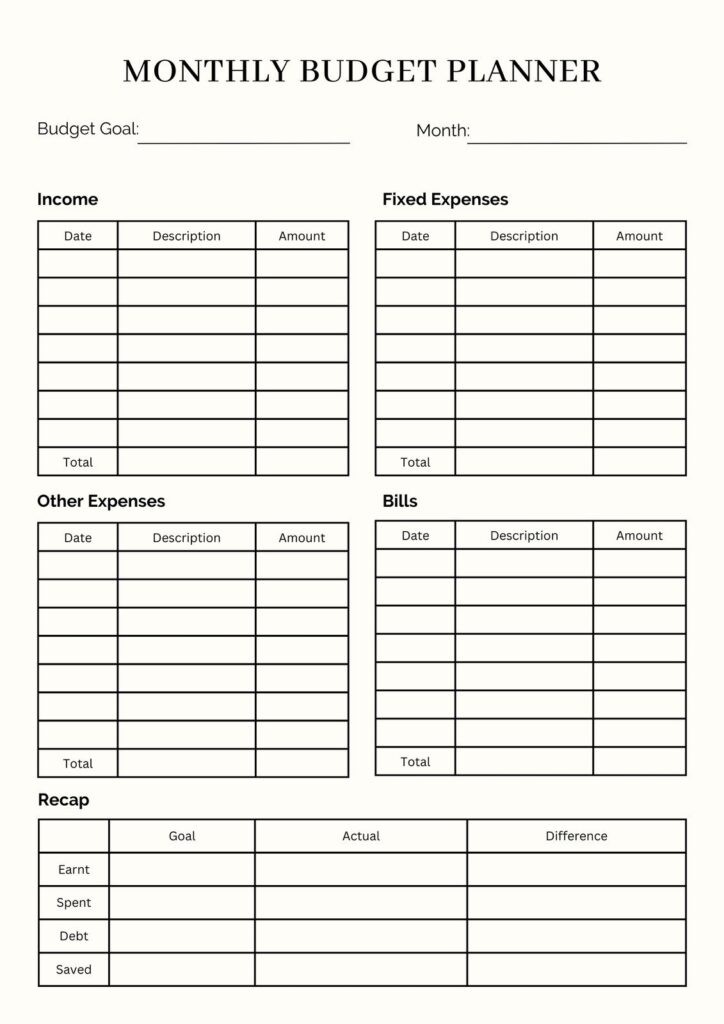 Free Printable Budget List Template