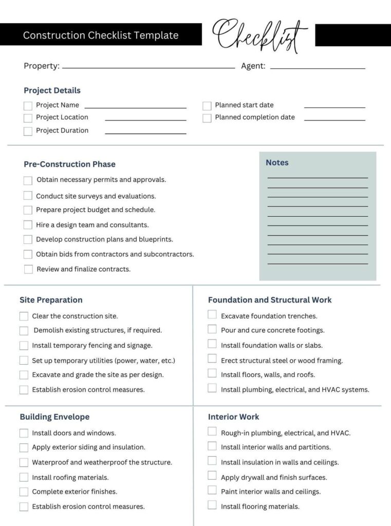 Printable Building Checklist Template