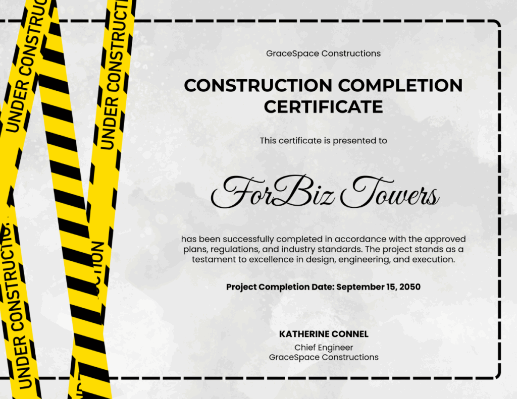Building Completion Certificate Template