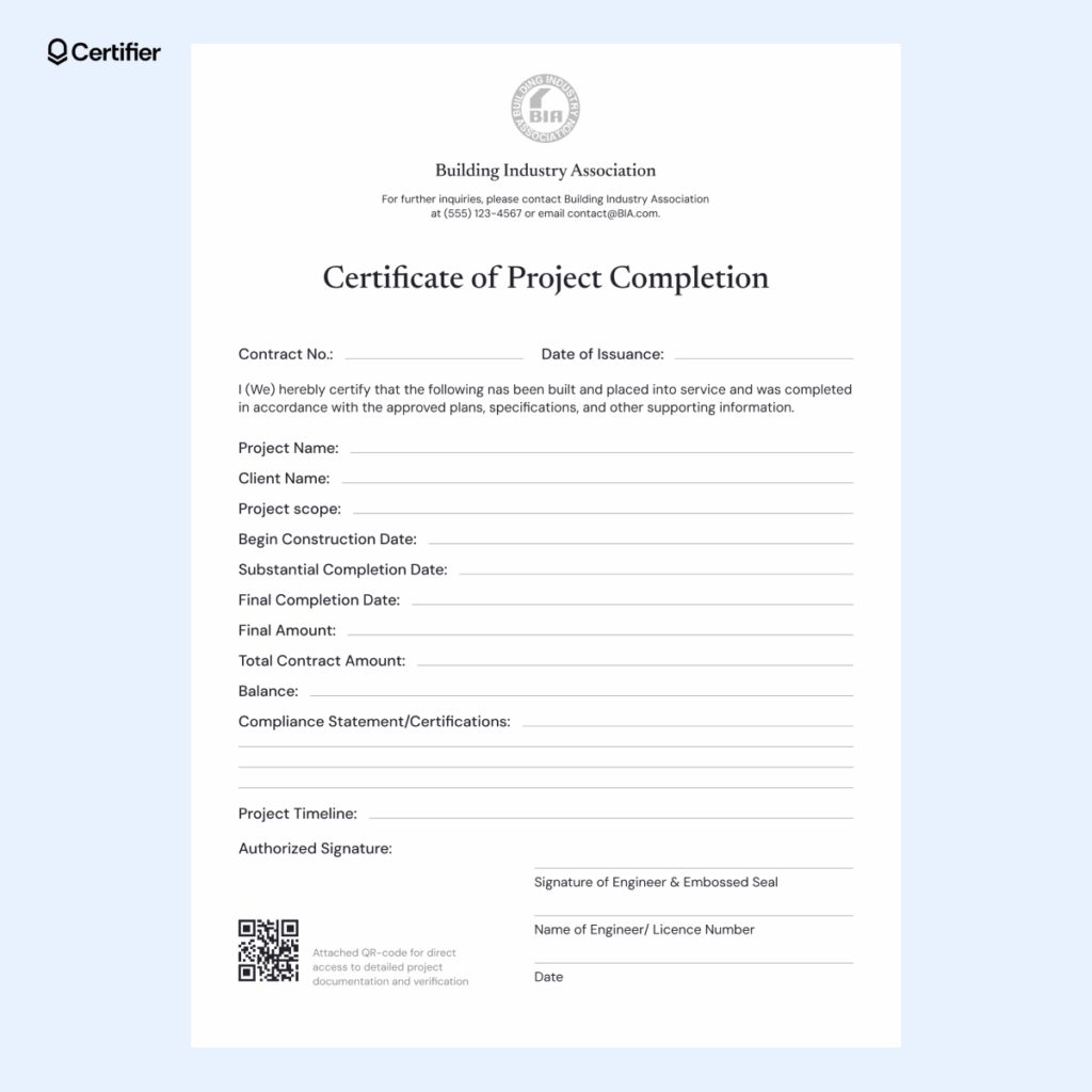 Building Completion Certificate Template