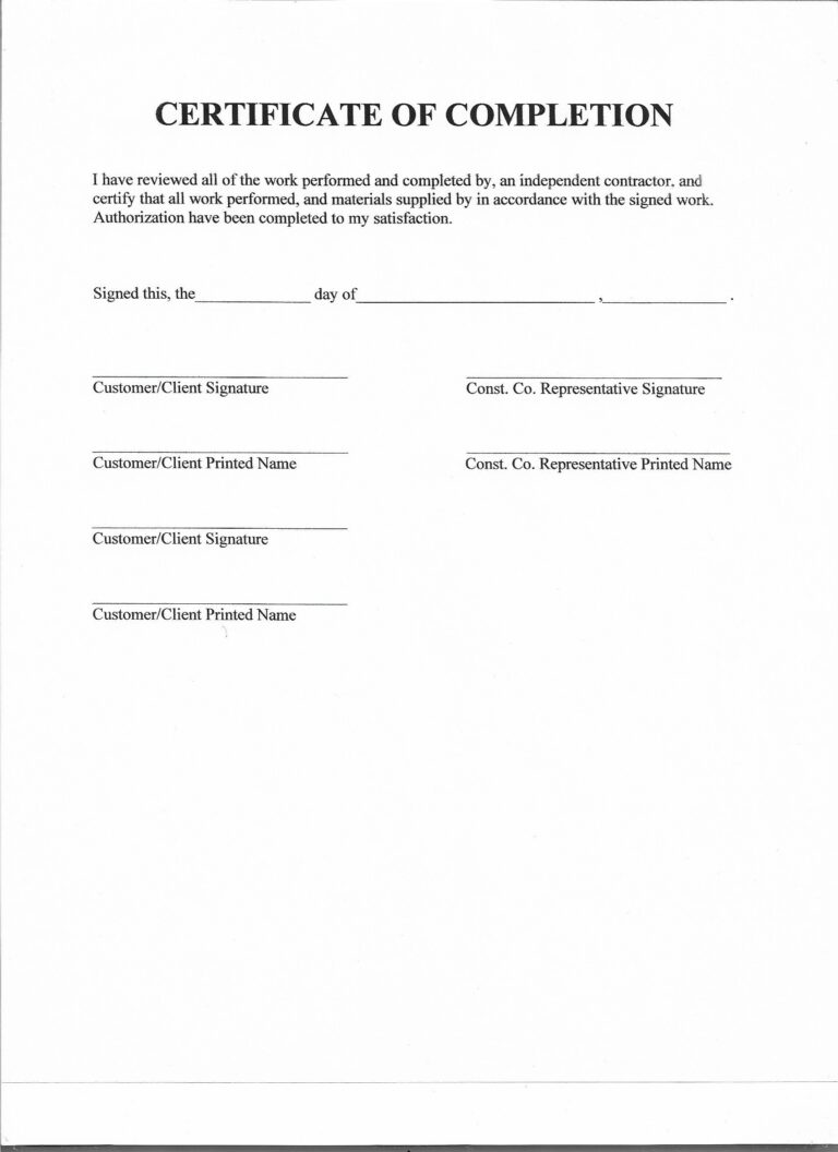 Building Completion Certificate Template