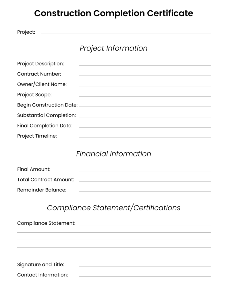 Building Completion Certificate Template