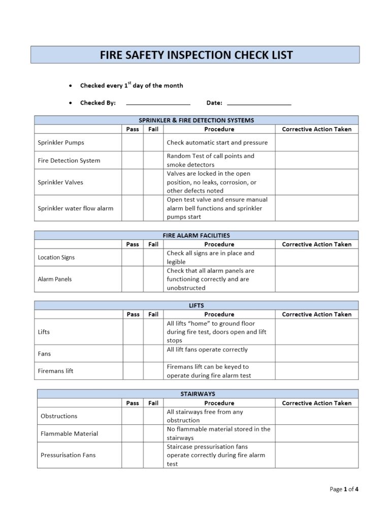 Building Facilities Checklist Template (Excel)
