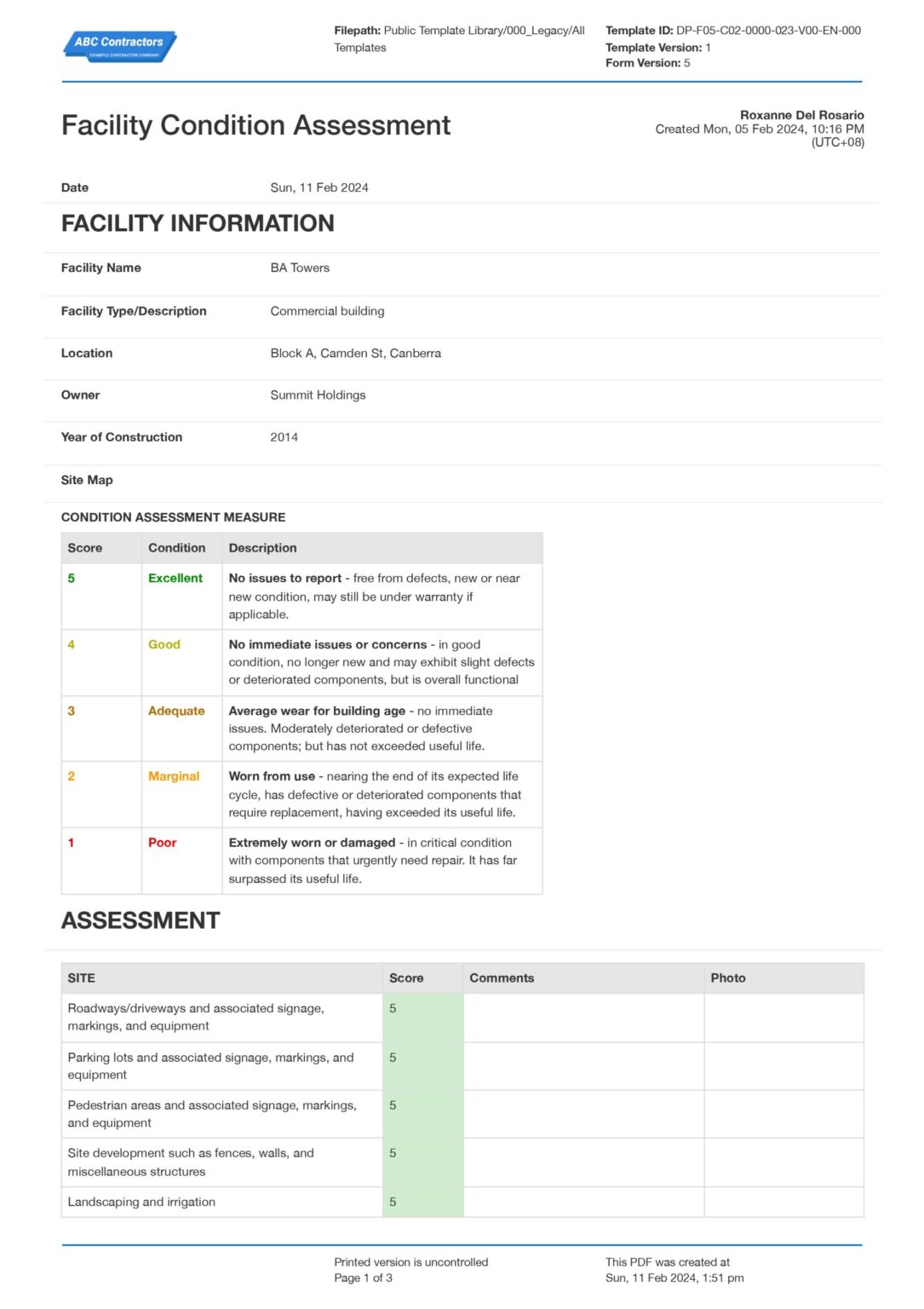 Building Facilities Checklist Template (Excel)