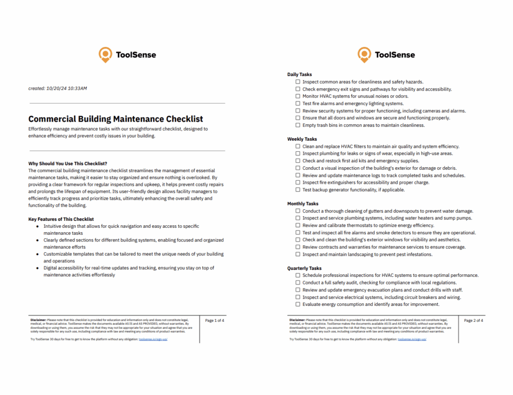 Building Maintenance Checklist Template