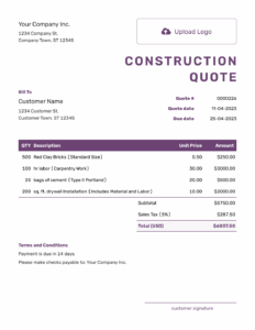 Free Printable Building Quote Template