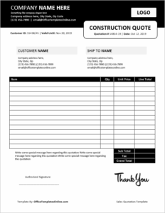 Free Printable Building Quote Template