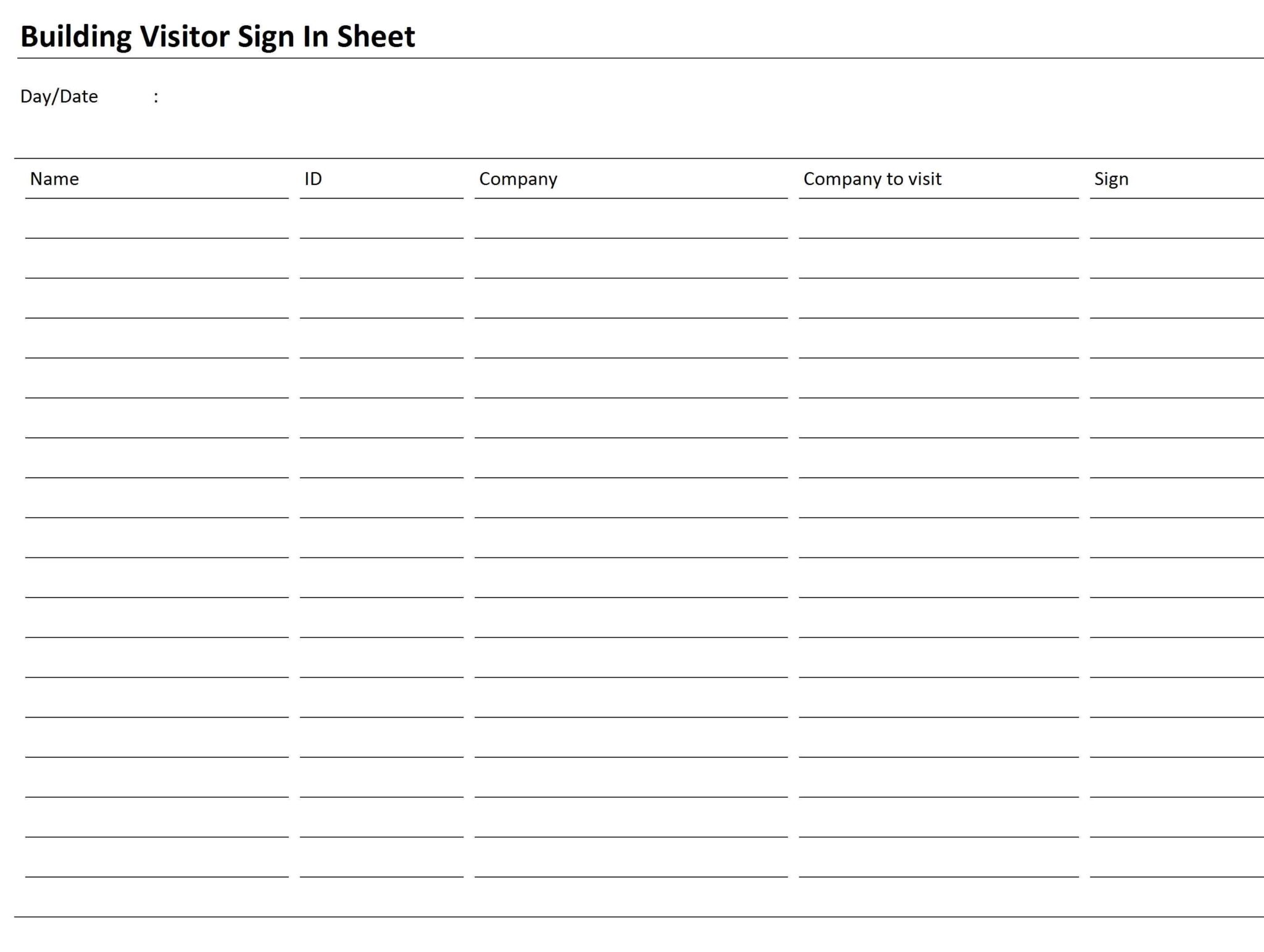 Building Visitor Sign-in Sheet Template