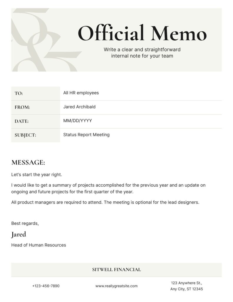 Editable Business Memo Template