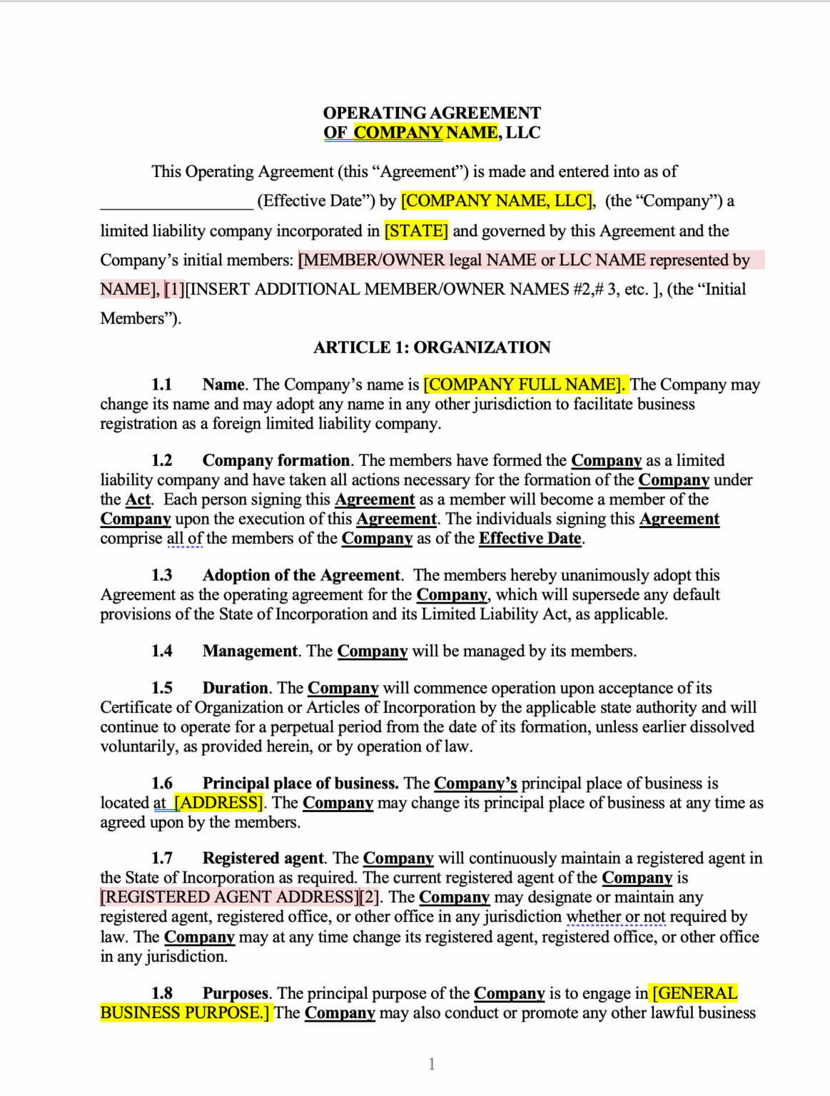 Business Operating Agreement Template