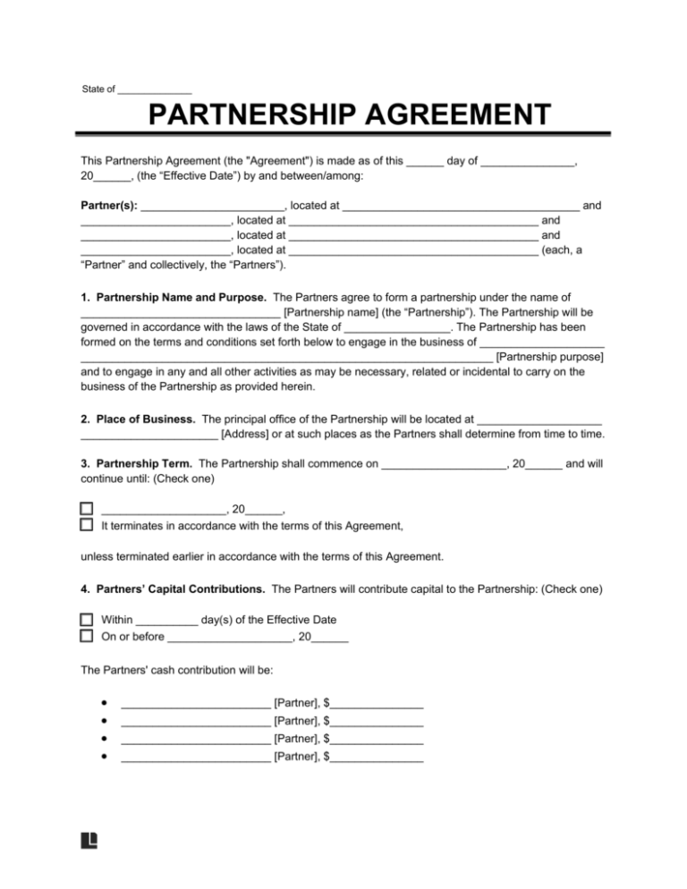 Business Partnership Agreement Template