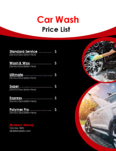 Printable Car Wash Price List Template (Word)