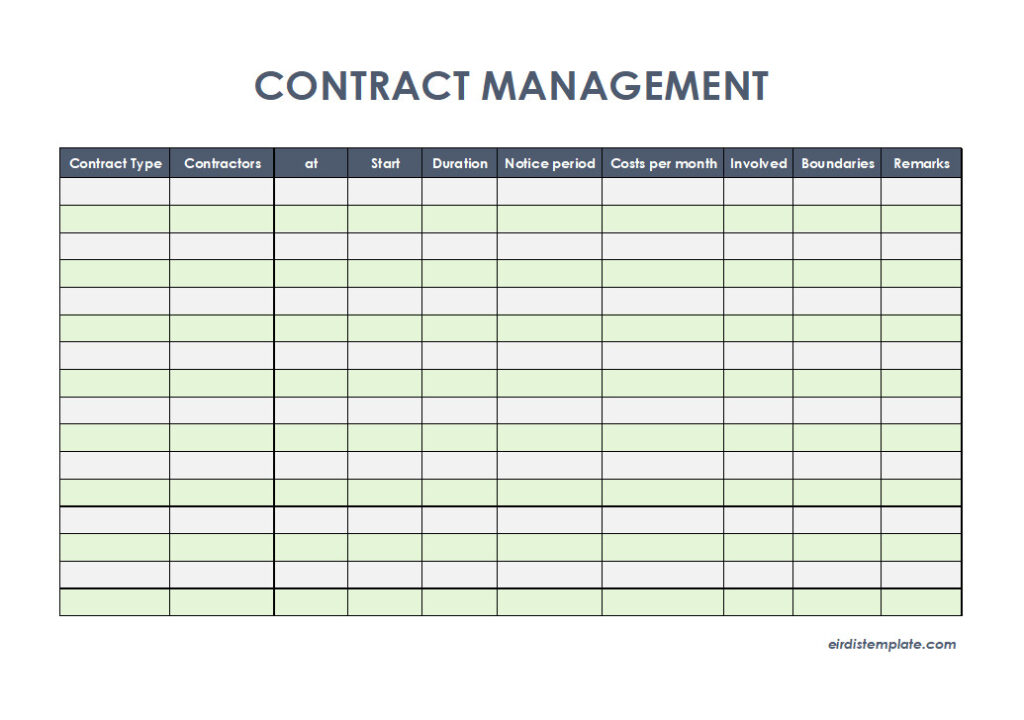 Printable Contract Management Template