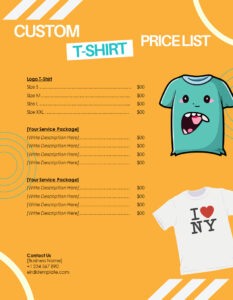 Custom T-Shirt Price List Template