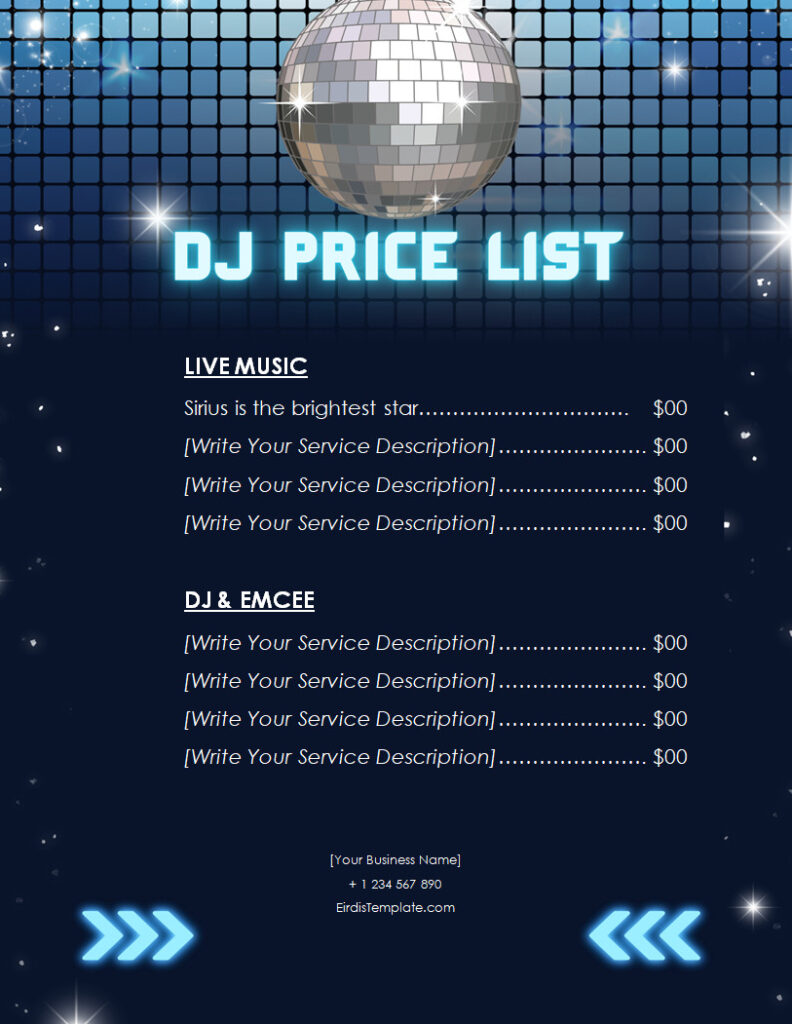 Free Printable DJ Price List Template (Word)