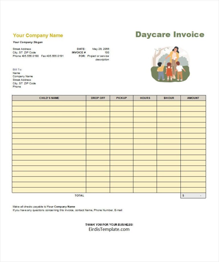 Free Printable Daycare Invoice Template