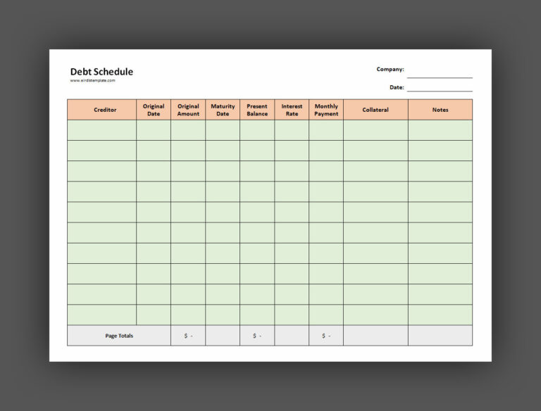 Free Printable Debt Schedule Template