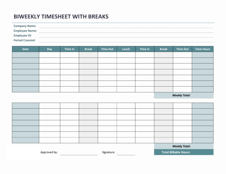 Free Printable 2-Week Timesheet Template