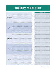 Printable Holiday Meal Planner Template
