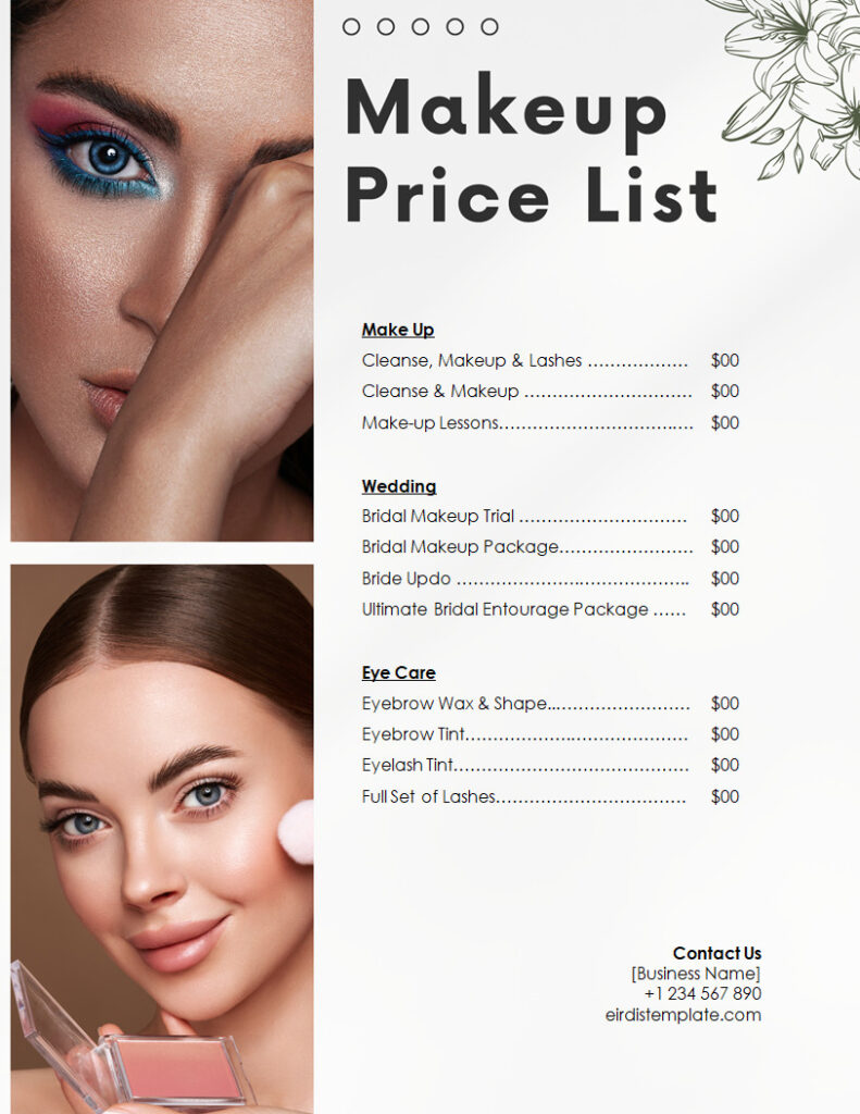 Customizable Makeup Price List Template