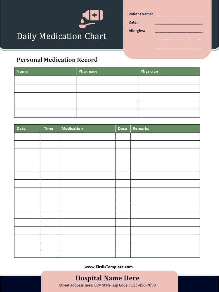 Free Printable Medication Chart Template