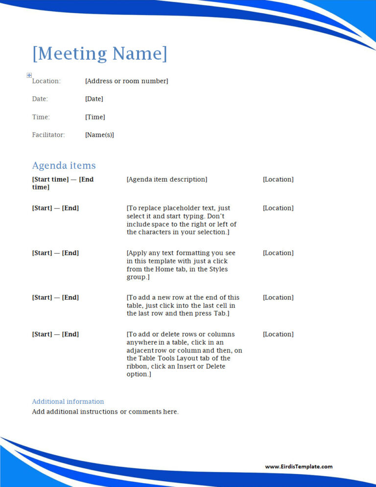 Free Printable Meeting Schedule Template