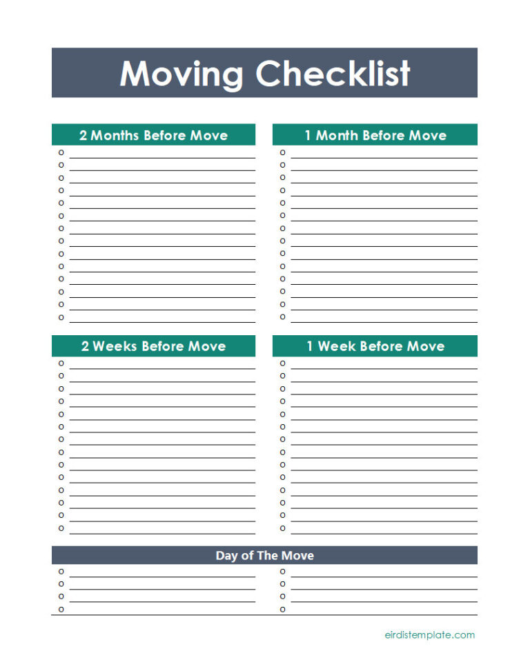 Free Printable Moving Checklist Template