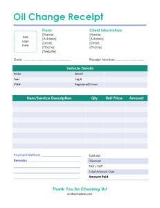 Free Printable Oil Change Receipt Template