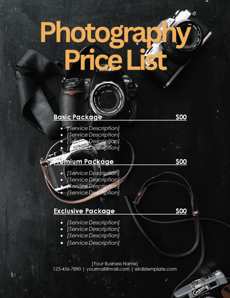 Photographer Price List Template (Word)