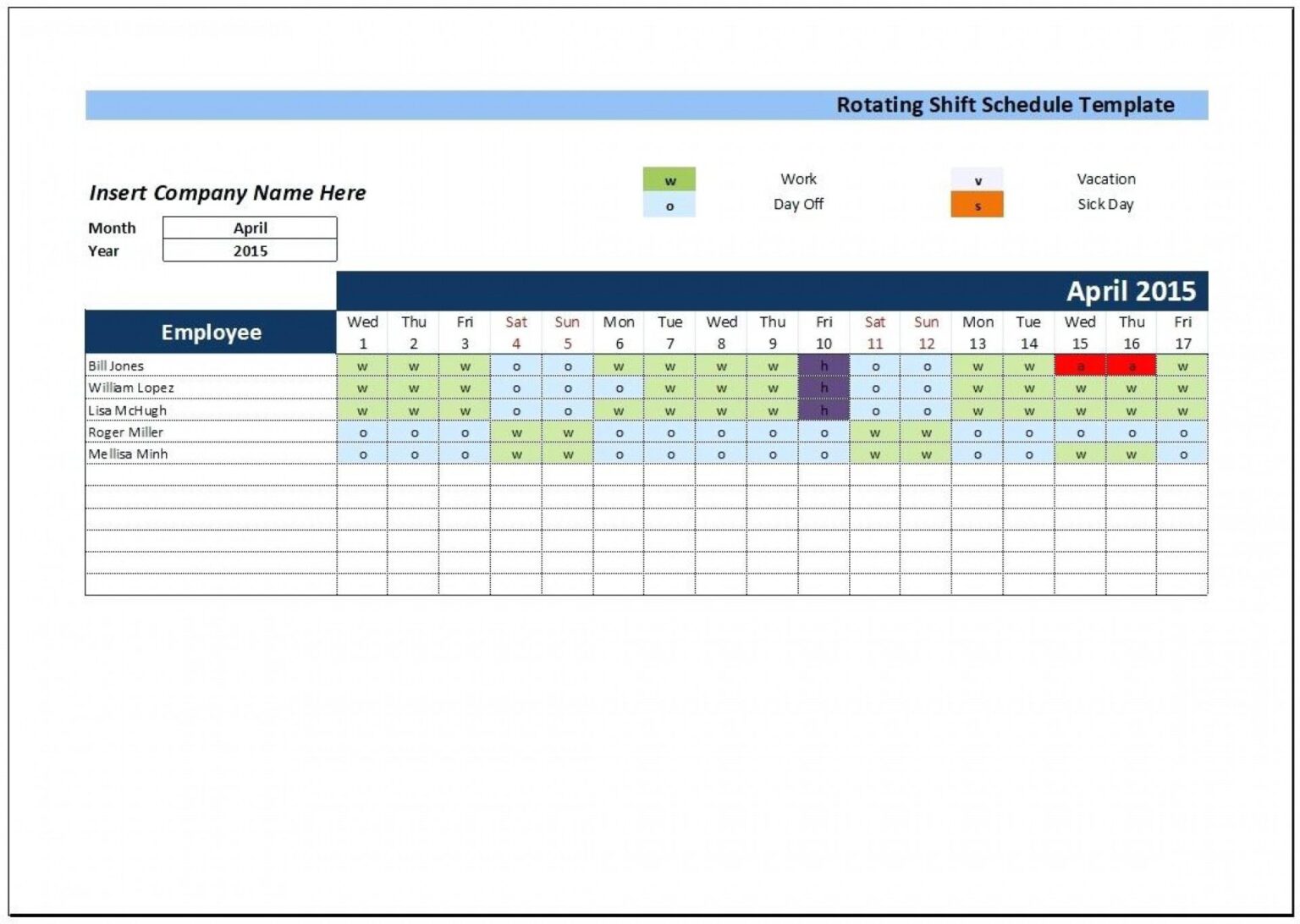 Printable 4-Shift Schedule Template