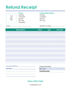 Printable Refund Receipt Template