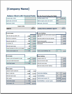 Balance Sheet Template With Financial Ratio (Excel)